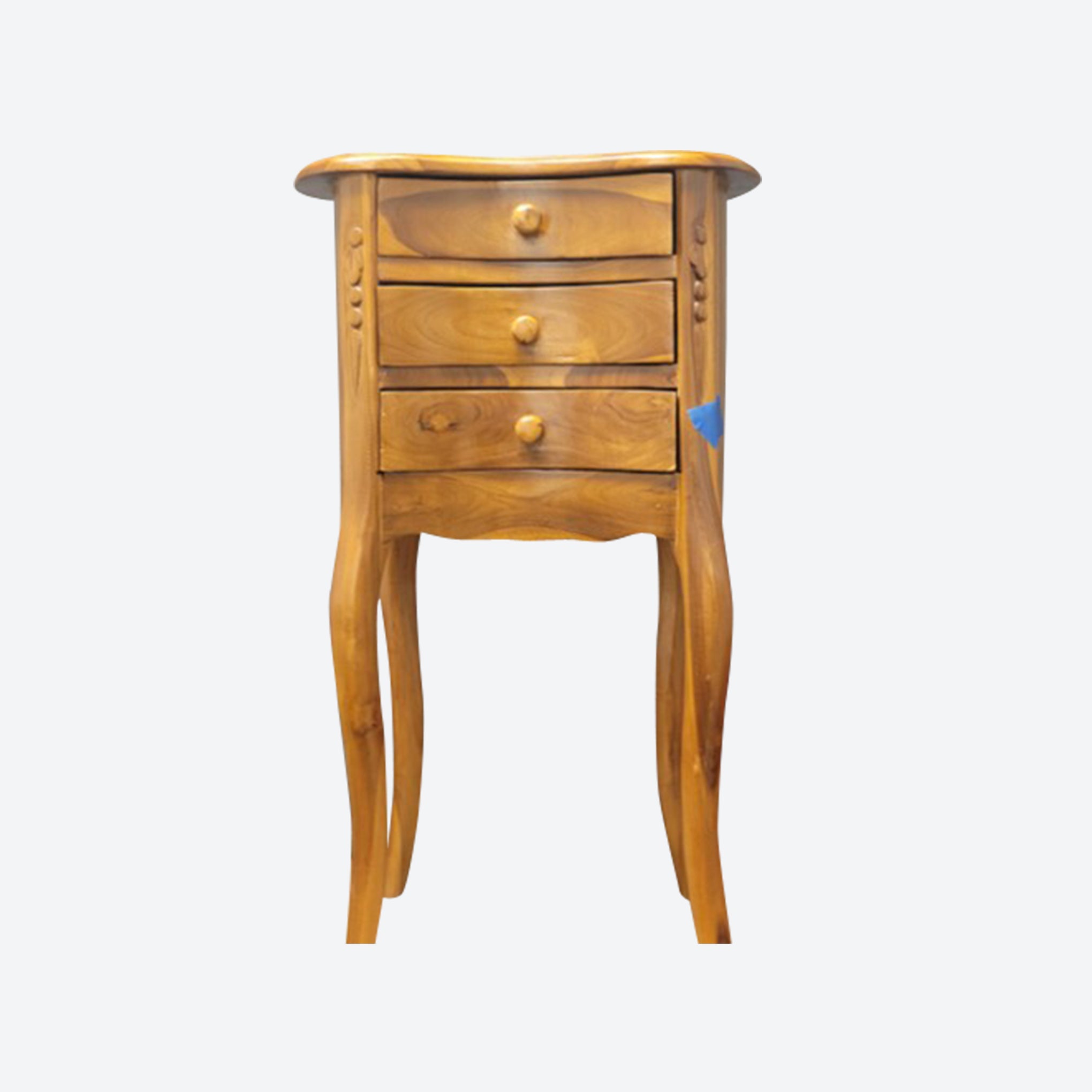 TEAK CURVED SIDE TABLE WITH THREE DRAWERS [Wide] -SK -SKU 1008A – S ...