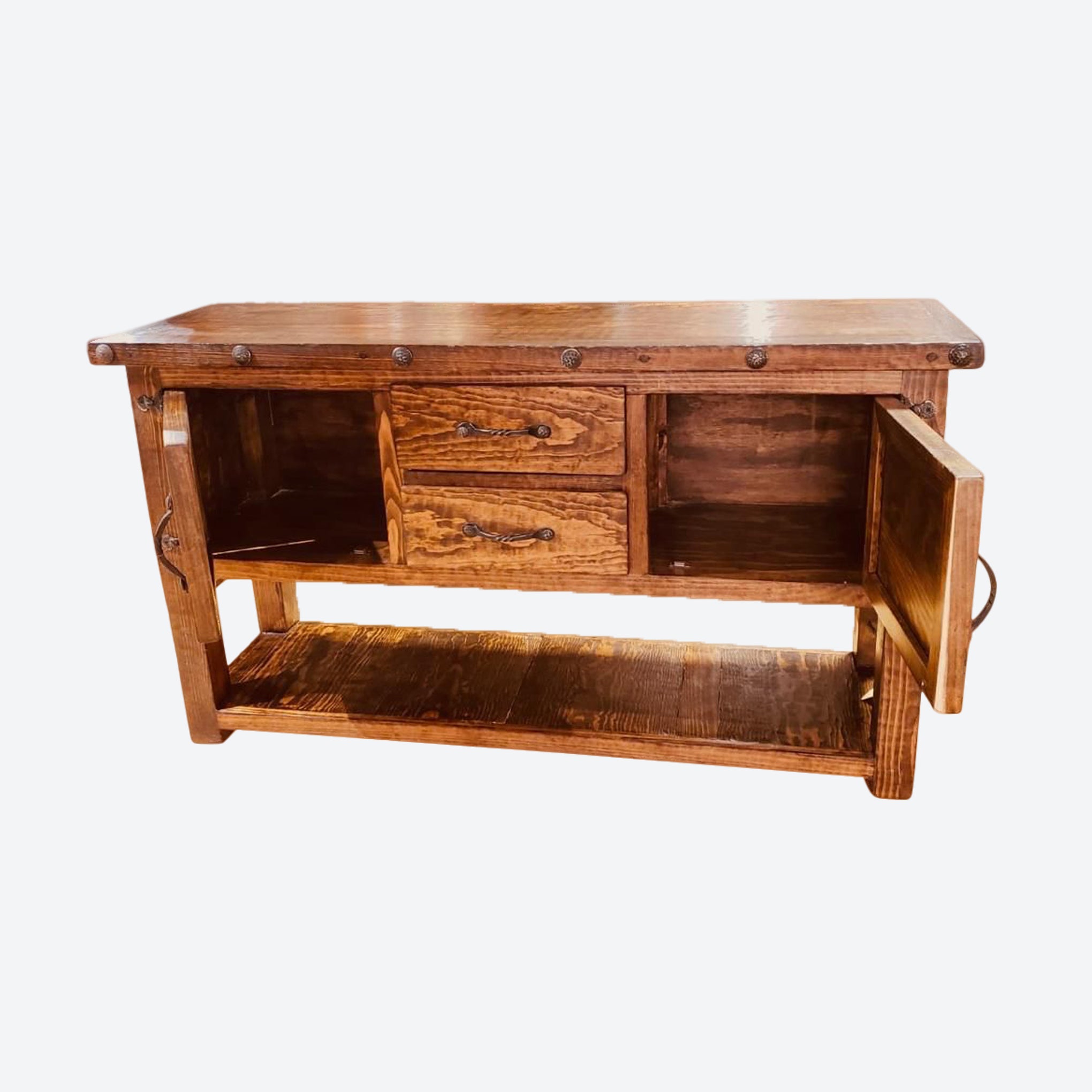 Mesquite WOOD CENTER CONSOLE TABLE [OPEN BOTTOM] -SK (TWO DRAWERS) -SK ...